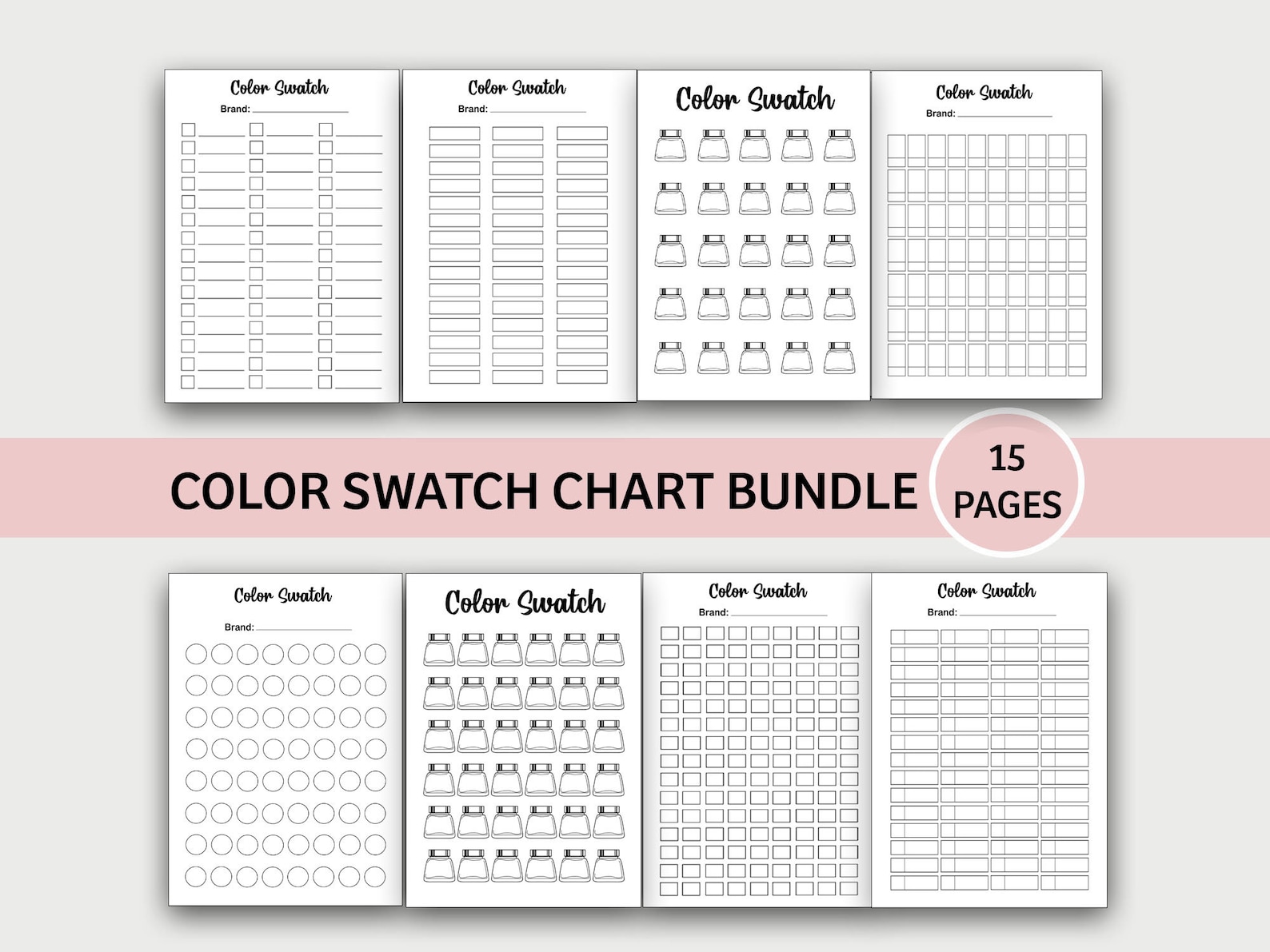 Color Swatch Chart Bundle, Printable, Blank Color Swatch, Journal, Ink ...