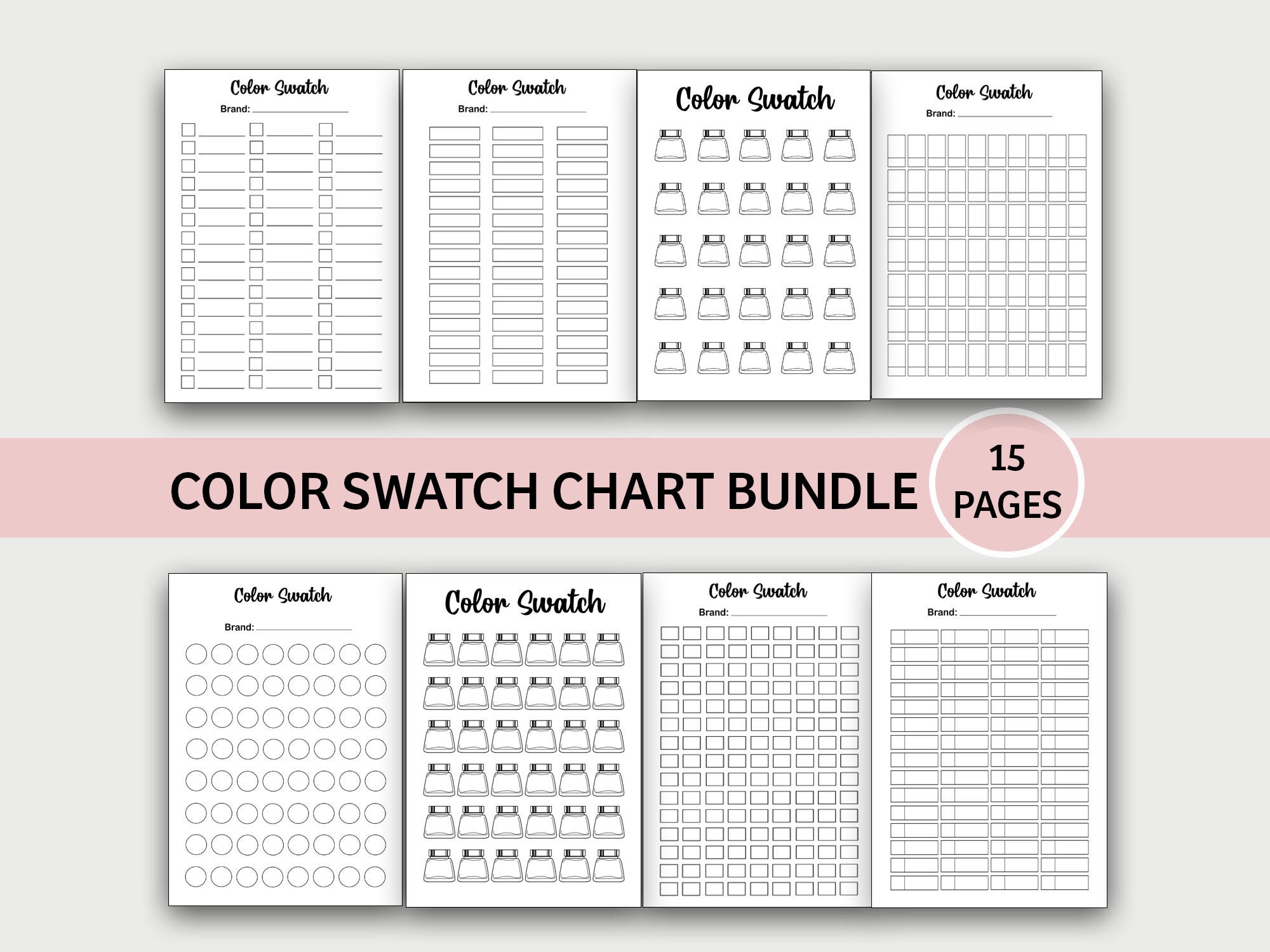 Color Swatch Chart Bundle, Printable, Blank Color Swatch, Journal, Ink ...