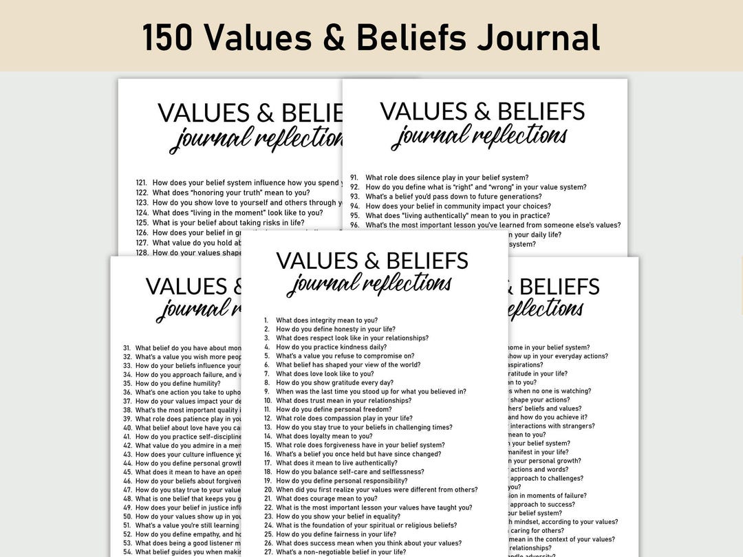 150 Values and Beliefs Journal, Printable, Journal, Personal Growth ...