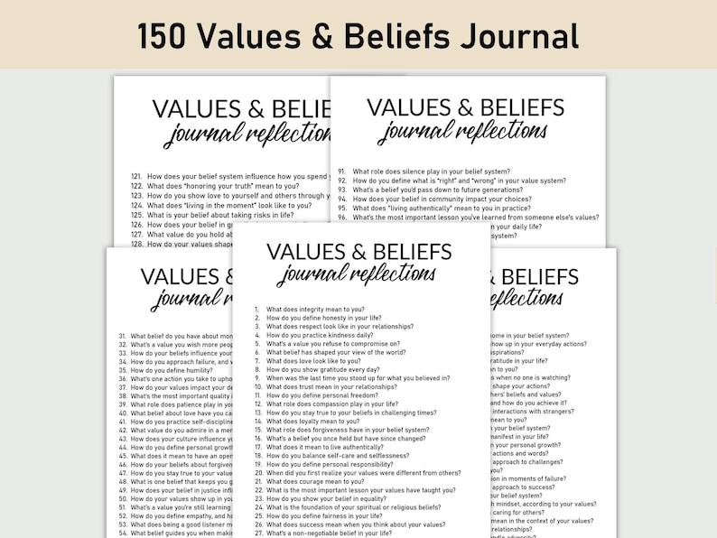 150 Values and Beliefs Journal, Printable, Journal, Personal Growth ...