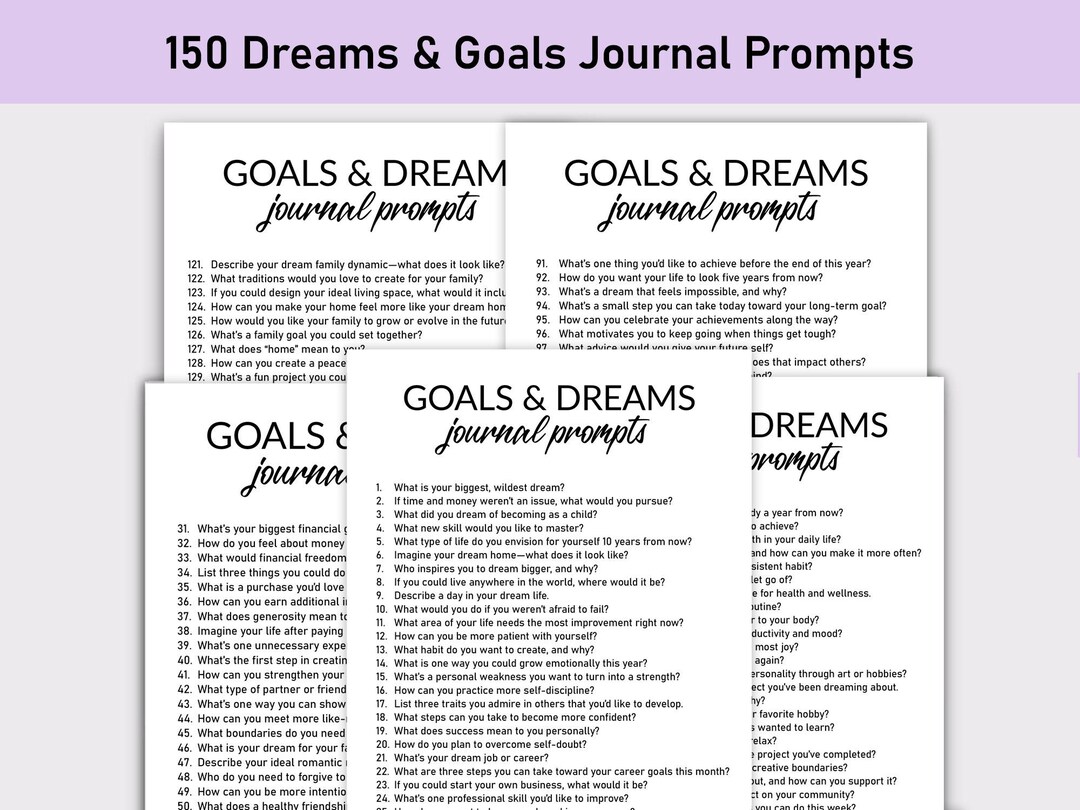 150 Dreams and Goals Journal Prompts, Printable, Journal, Minimalist ...