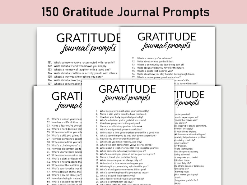 150 Gratitude Journal Prompts, Printable, Journal, Minimalist ...