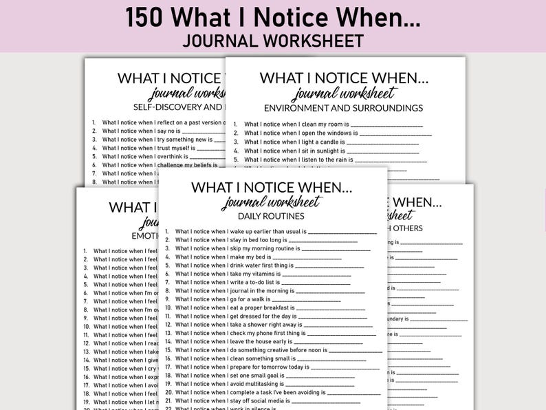 What I Notice When Printable Worksheet, Journal Printable, Fill-in-the ...