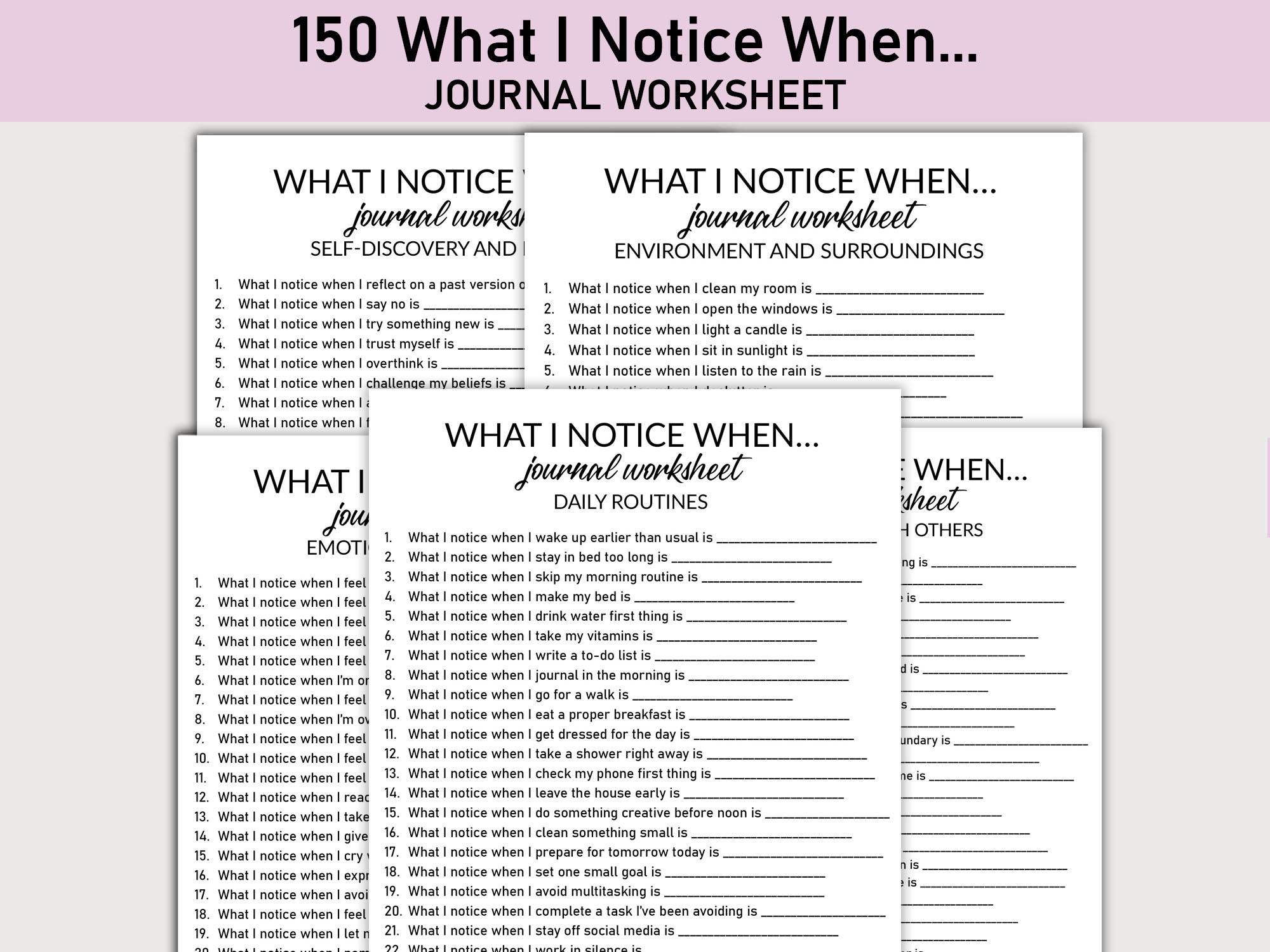 What I Notice When Printable Worksheet, Journal Printable, Fill-in-the ...