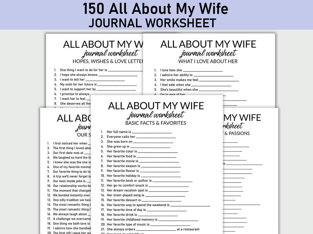 All About My Wife Printable Worksheet, Journal Printable, Fill-in-the ...