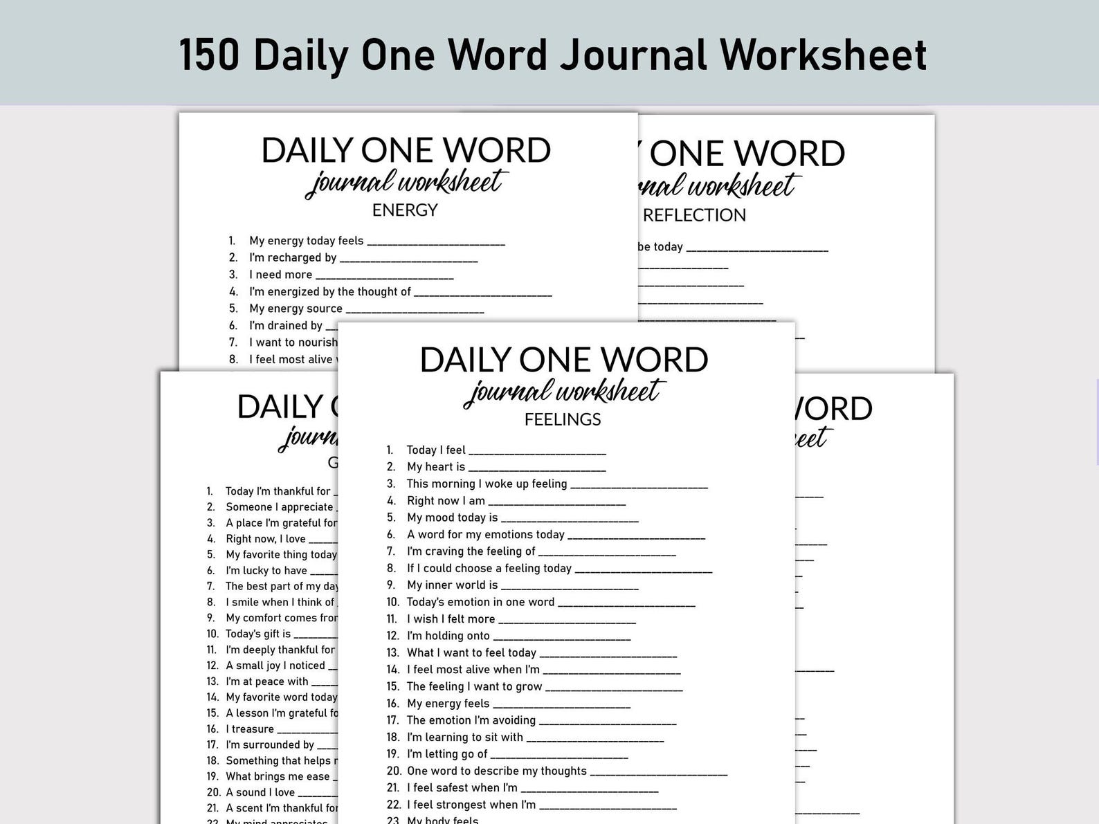 Daily One Word Printable Worksheet, Journal Printable, Fill-in-the ...