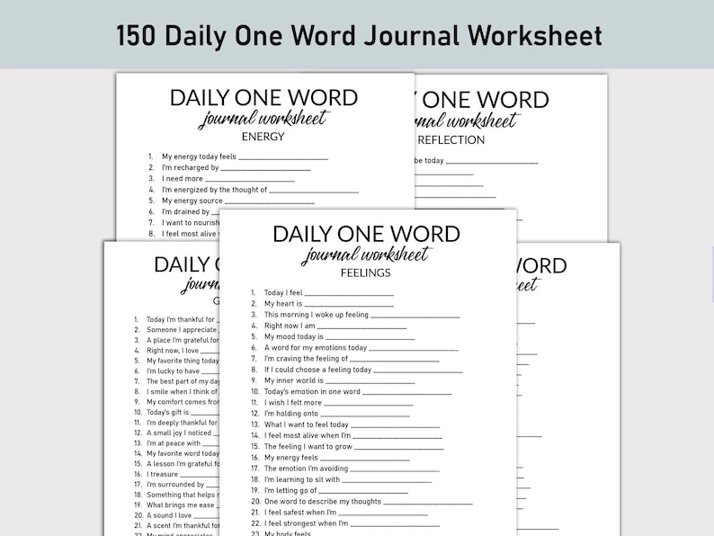 Daily One Word Printable Worksheet, Journal Printable, Fill-in-the ...