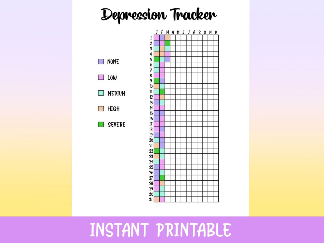 Depression Tracker Printable, Instant Download Printable, Mood Tracker ...