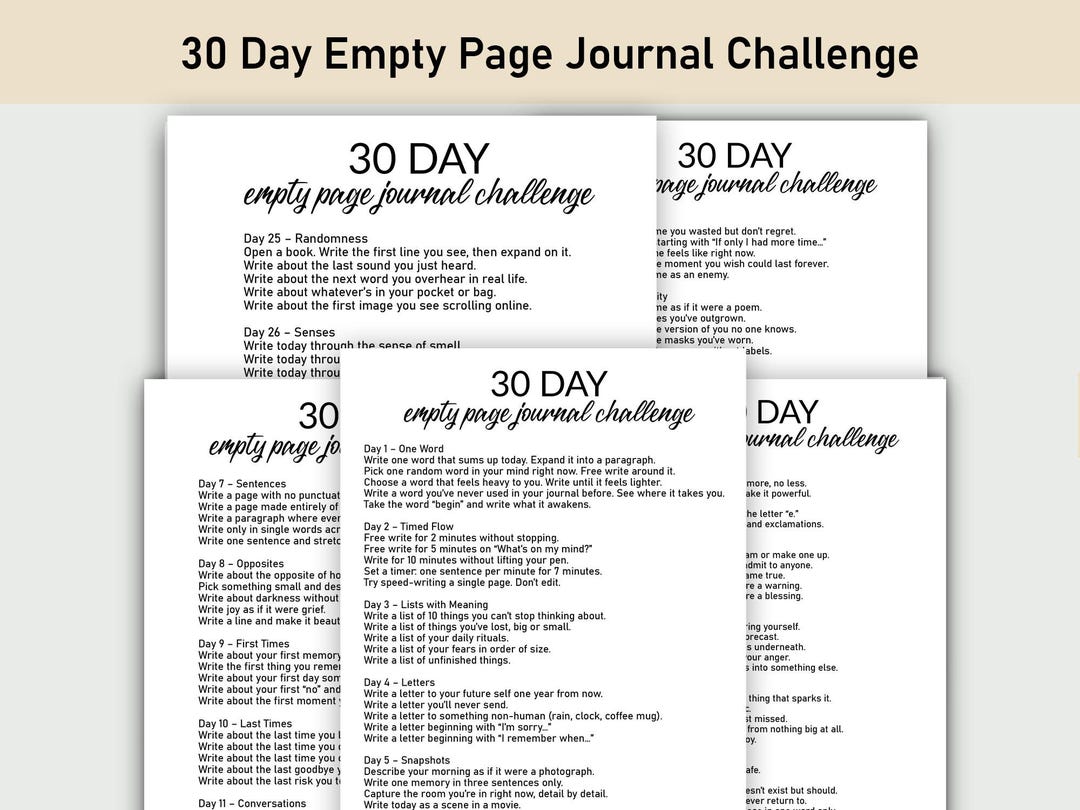 30 Day Empty Page Journal Challenge Printable, Challenge Printable ...