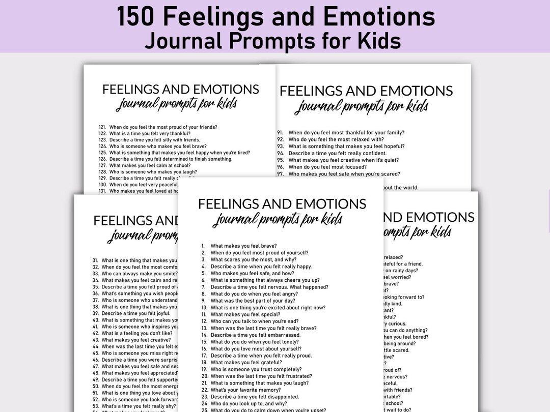 150 Feelings and Emotions Journal Prompts for Kids, Printable, Children ...
