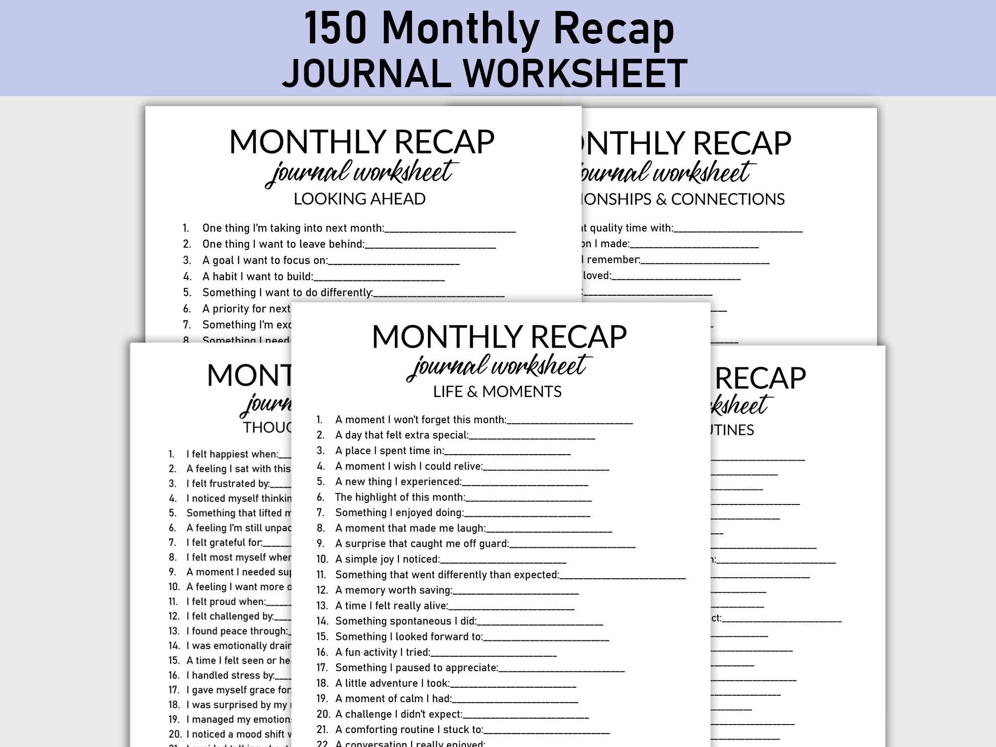 Monthly Recap Printable Worksheet, Journal Printable, Fill-in-the-blank ...