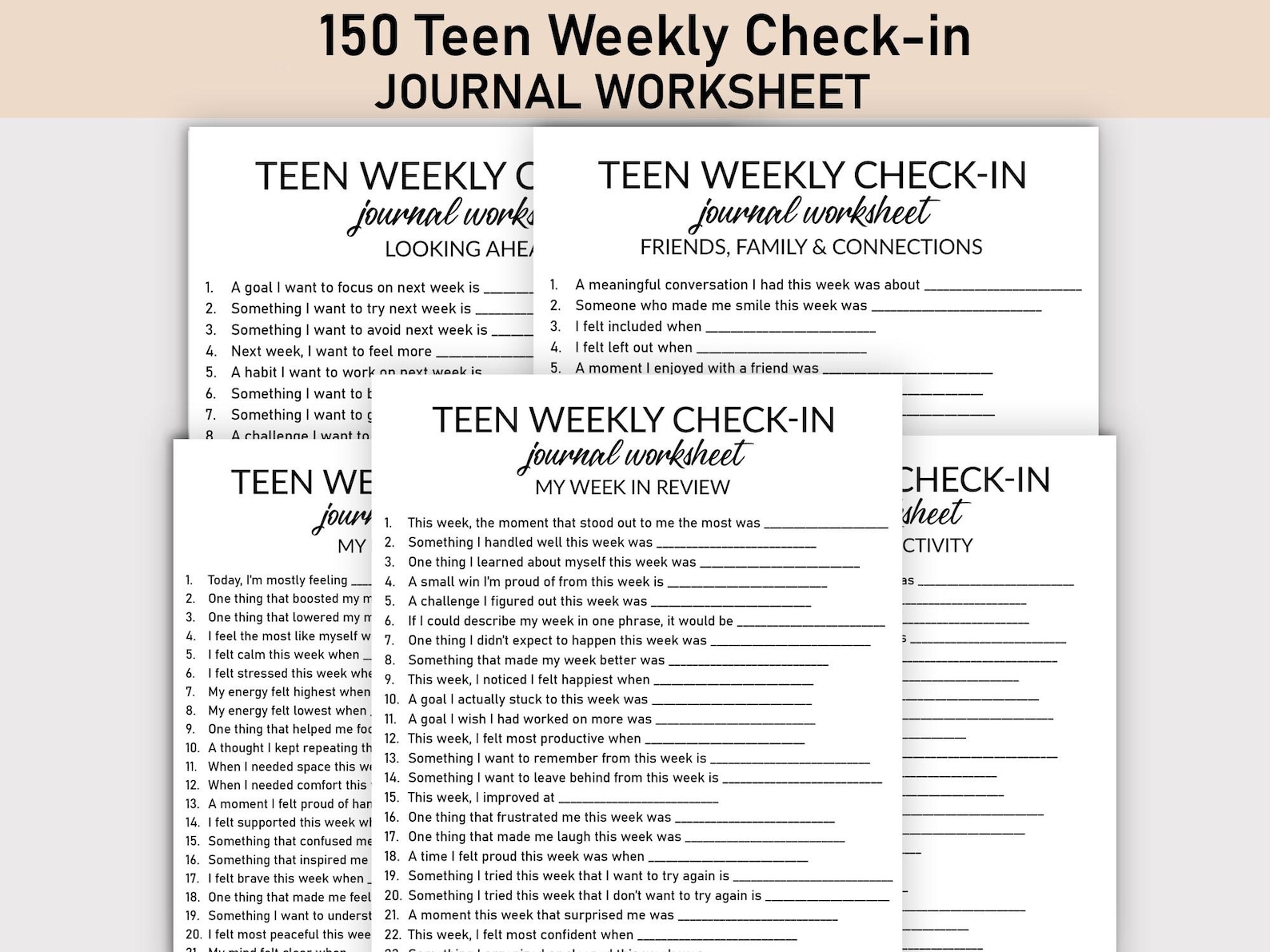 Teen Weekly Check-in Printable Worksheet, Journal Printable, Fill-in ...