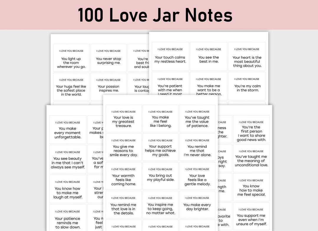 100 Love Notes, Love Jar Printable, Couple, Relationship, DIY ...