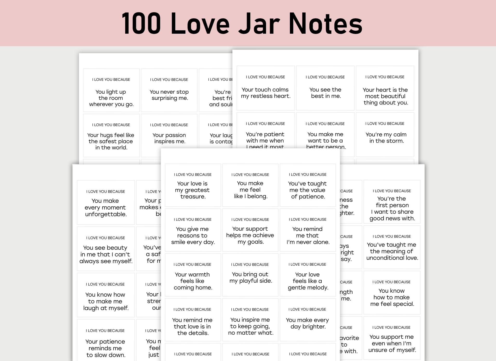 100 Love Notes, Love Jar Printable, Couple, Relationship, DIY ...