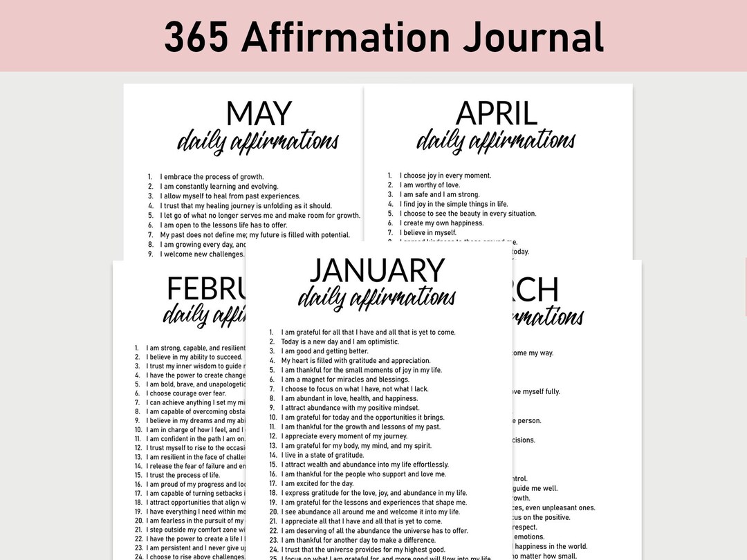 365 Daily Affirmation Journal, Printable, Planner, Minimalist ...