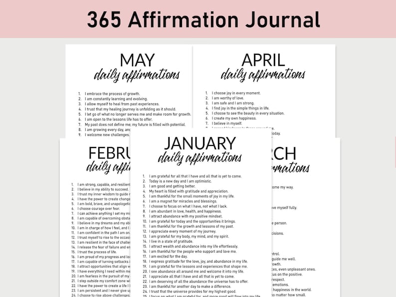365 Daily Affirmation Journal, Printable, Planner, Minimalist ...