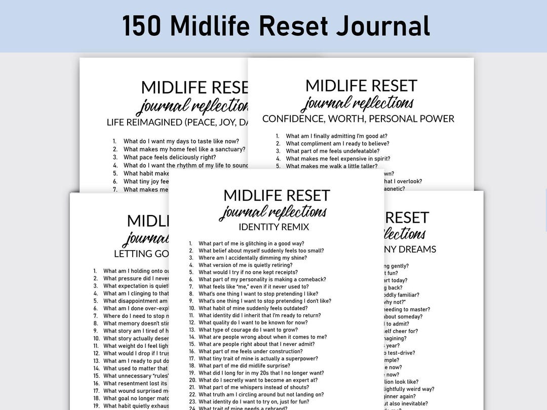 150 Mid Life Reset Journal, Printable, Journal, Minimalist, Middle Age ...