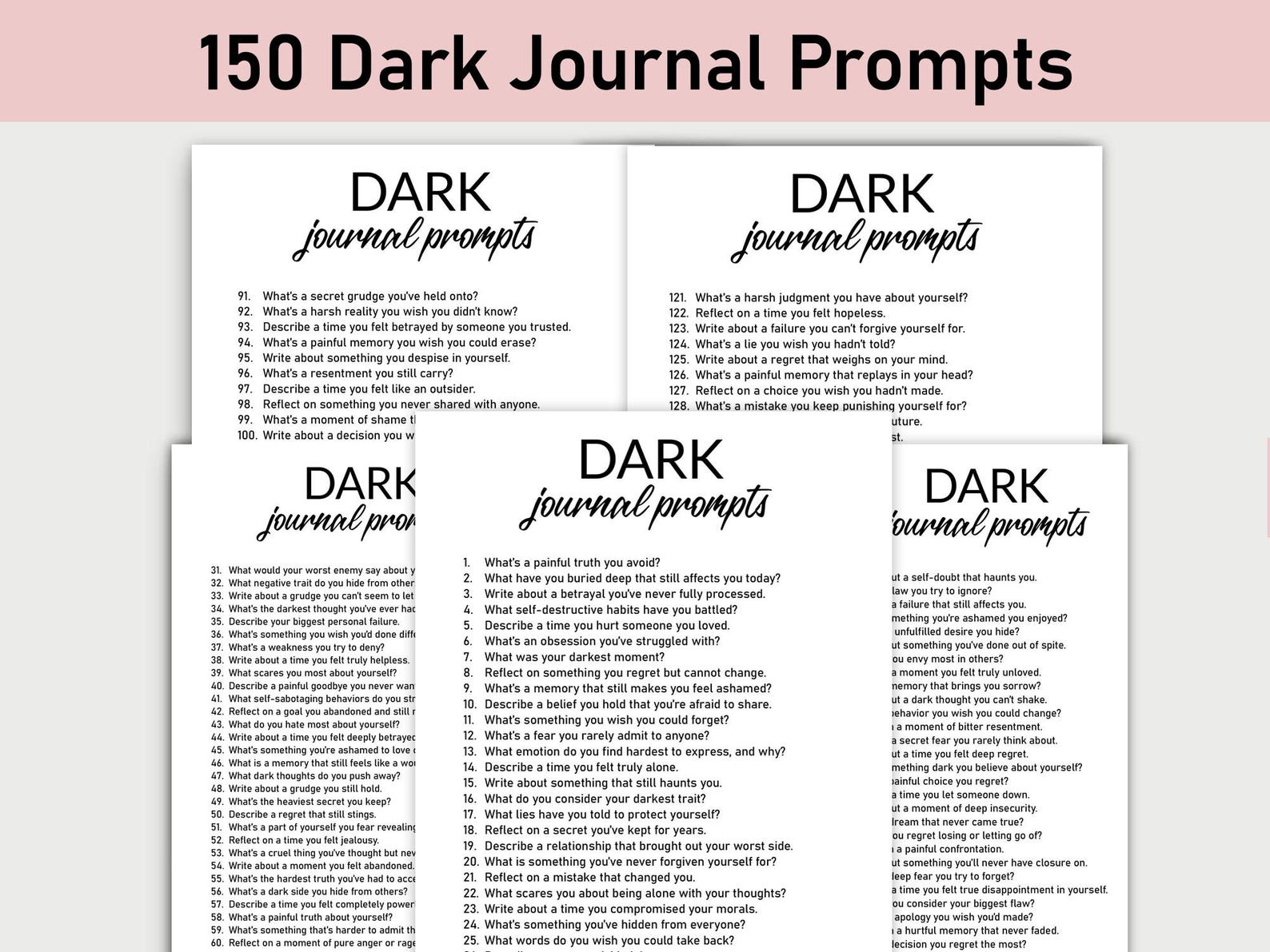 150 Dark Journal Prompts, Journal Prompts, Healing, Printable, Journal ...