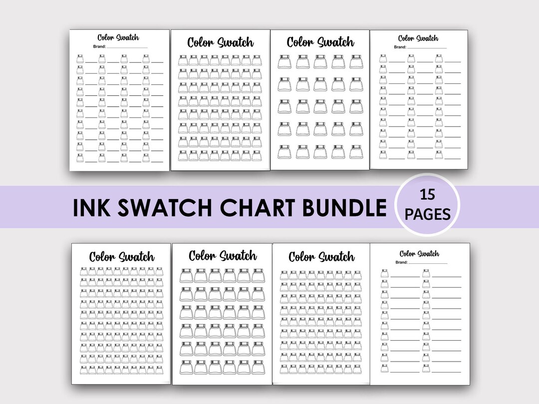 Ink Swatch Chart Bundle, Color Swatch Printable, Blank Ink Bottles ...