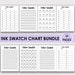 Ink Swatch Chart Bundle, Color Swatch Printable, Blank Ink Bottles ...