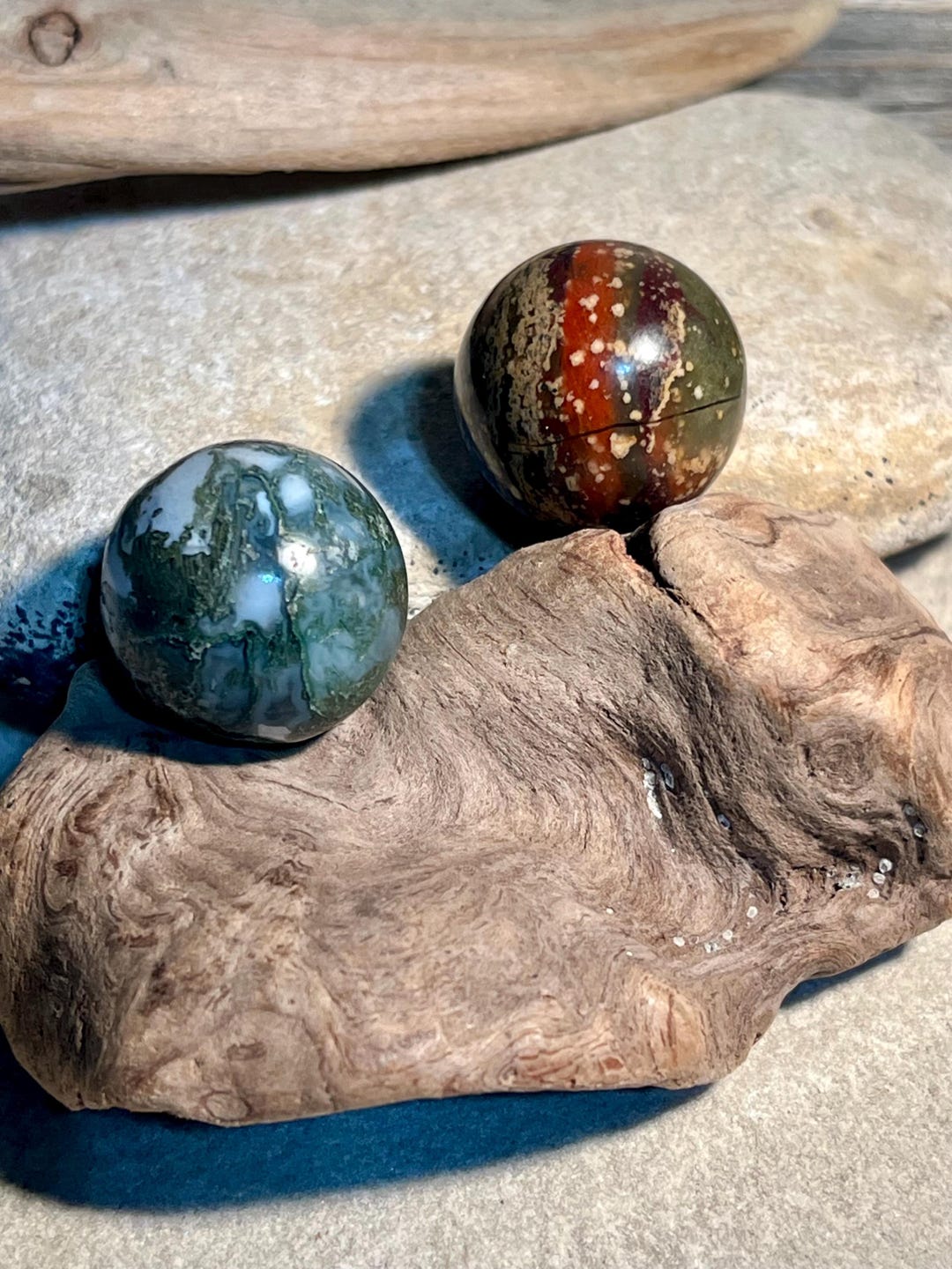 Set of 2 Sphere Gemstones! Serpentinite and Poppy Jasper! Round Stones ...