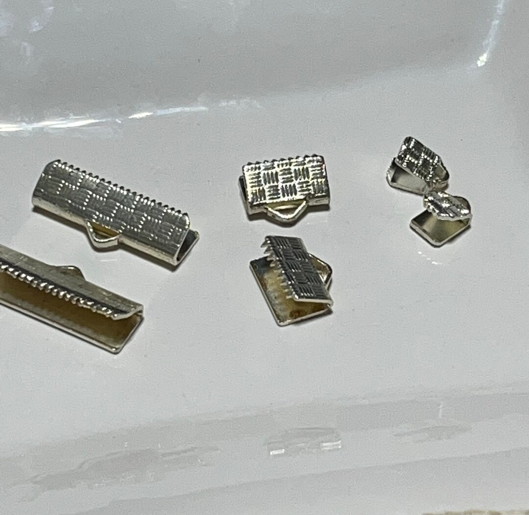 2 Set of Three Sizes Ribbon End Crimps Tassel Clamp Bars Silver Ribbon ...