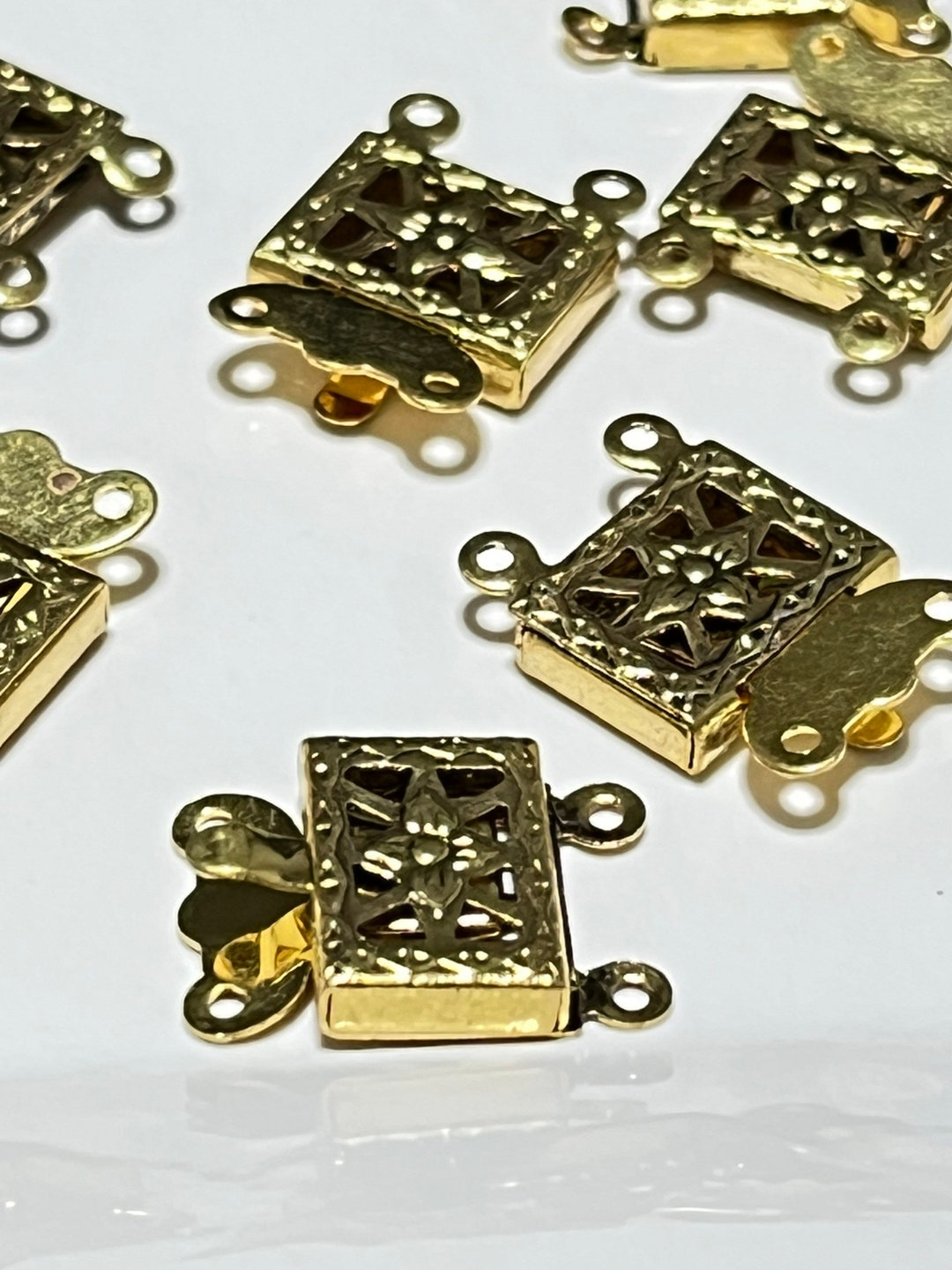 Set of 10 Double Strand Gold Filigree Box Clasps 10 X 15mm Flower ...