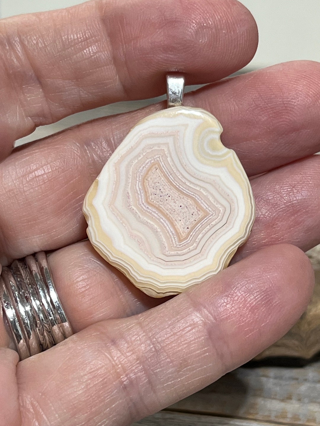 Rare Creamy Fortification Agate Slice Agate Slice Pendant Banded ...