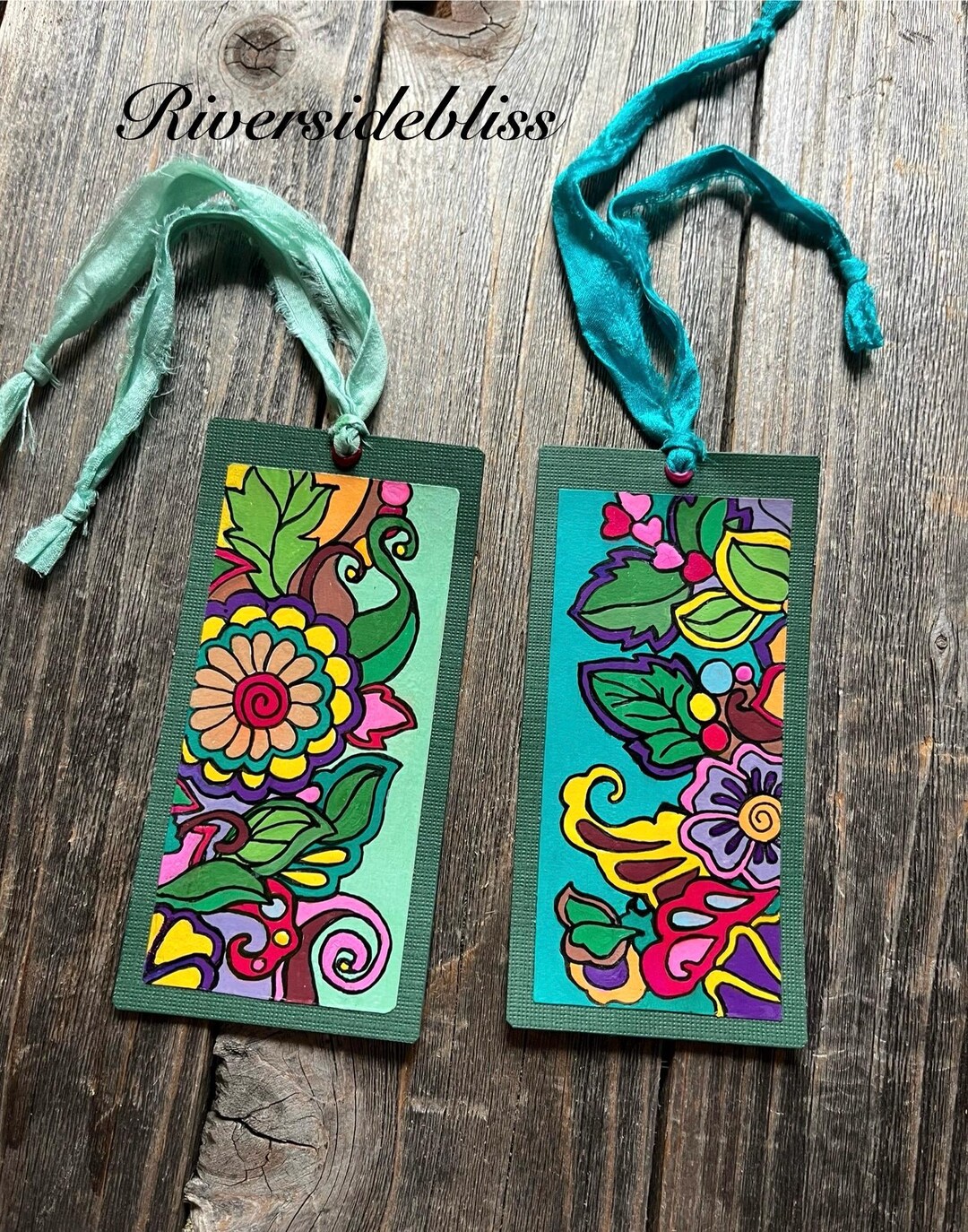 Floral Handmade Bookmarks! Colorful, Bright Flowers on Green Background ...