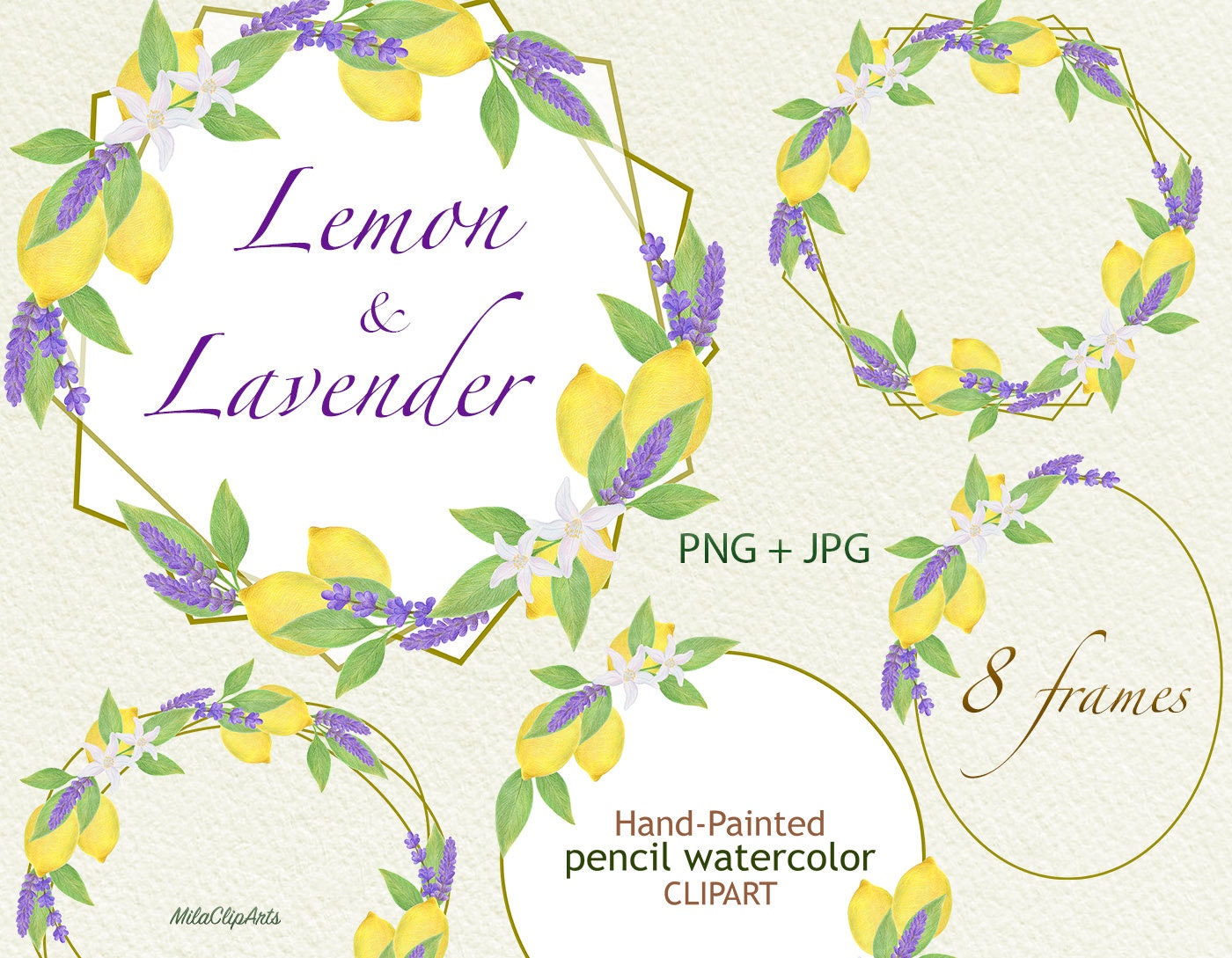 Lemon and Lavender clipart Lemon and Lavender art frames | Etsy