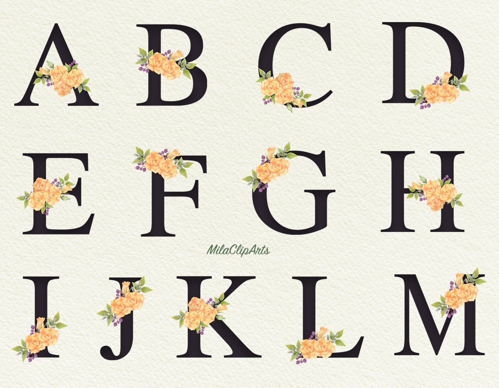 Alphabet clipart Letter with Roses Floral alphabet PNG | Etsy