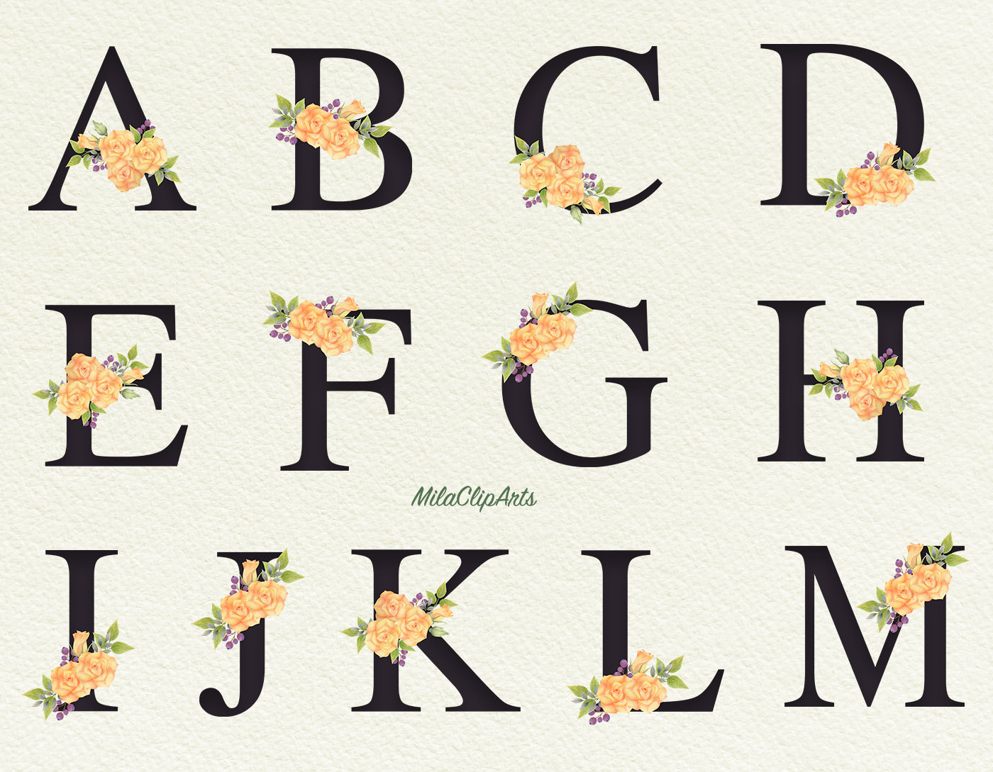 Alphabet clipart Letter with Roses Floral alphabet PNG | Etsy