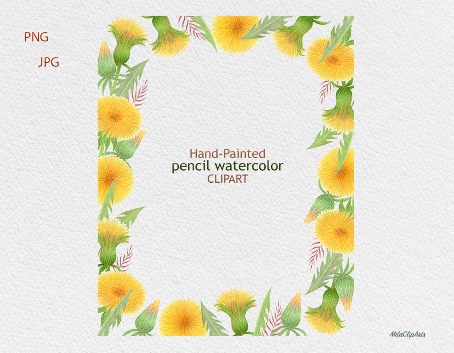 Dandelions clipart Yellow frames border Dandelions art | Etsy