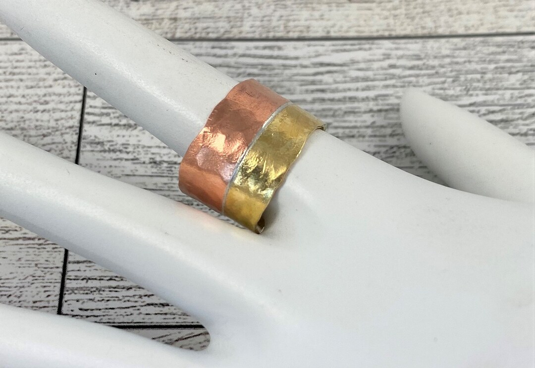 Copper and Brass Wide Adjustible Ring Size 6 rustic Hammered Brass ...