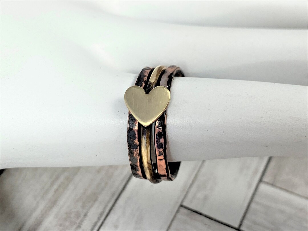 Heart Stacking Rings brass Copper Ring Set of 3 Stacking - Etsy