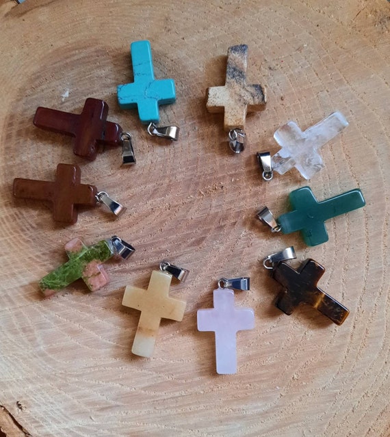 Natural Stone Cross Necklaces - Etsy Canada