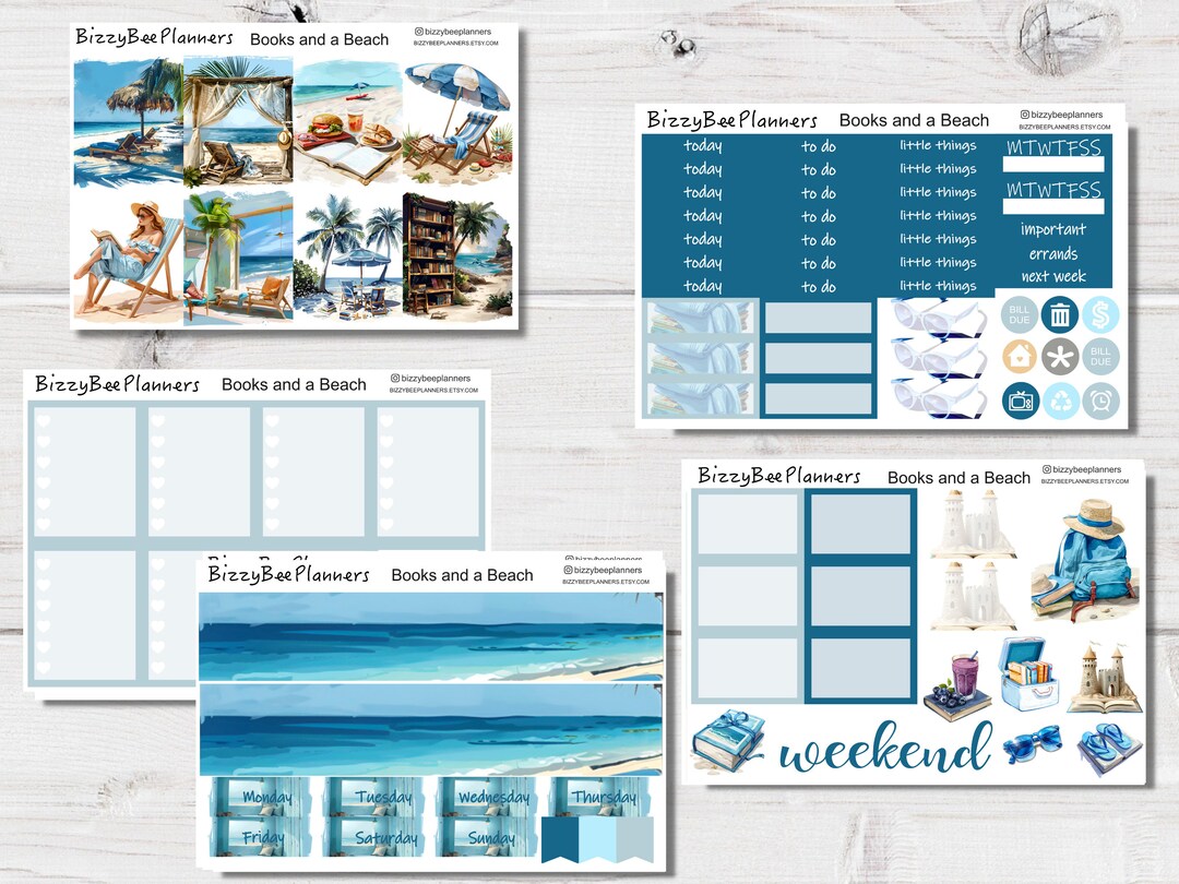 Books and a Beach Standard Vertical Weekly Kit Planner Sticker Weekly ...