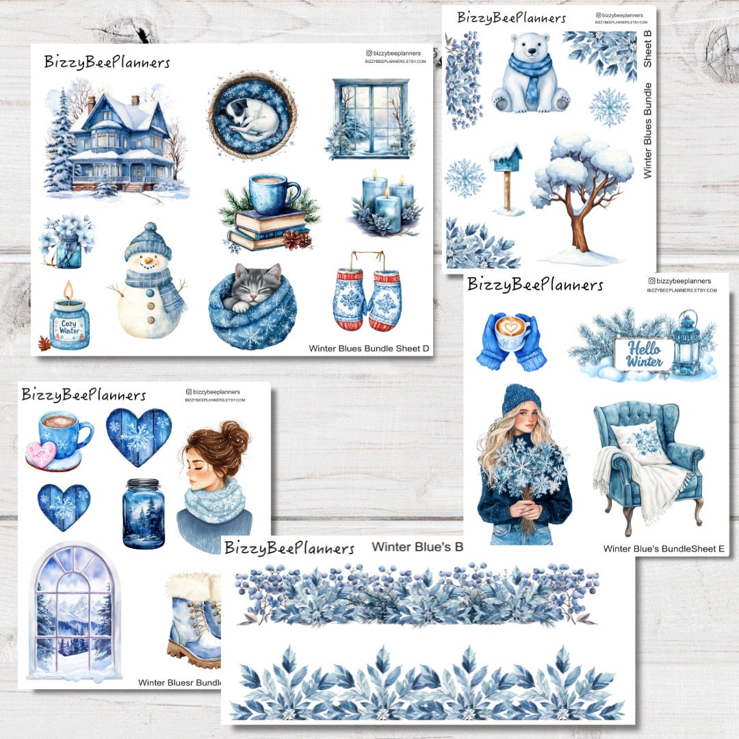 Winter Blues Sticker Bundle- Winter Stickers- Planner Stickers- Deco ...