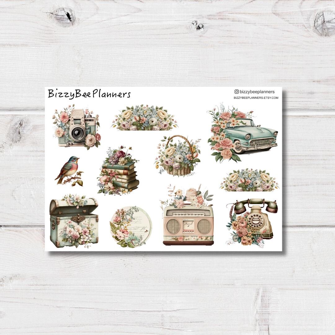 Vintage Blossoms Stickers- Retro Stickers- Floral Stickers- Planner ...