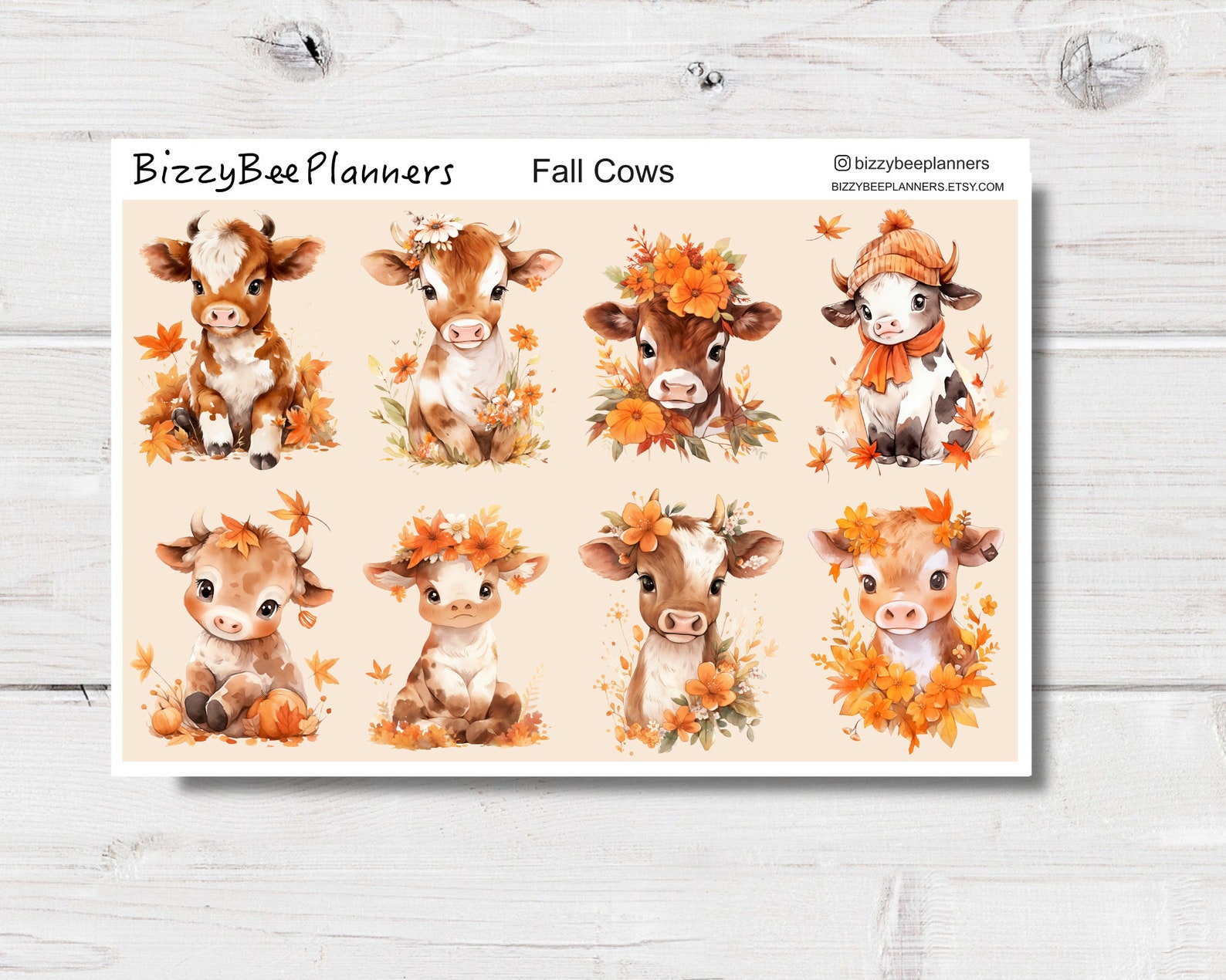 Fall Cows Standard Vertical Weekly Kit Vertical Planner Sticker Kit Cow ...