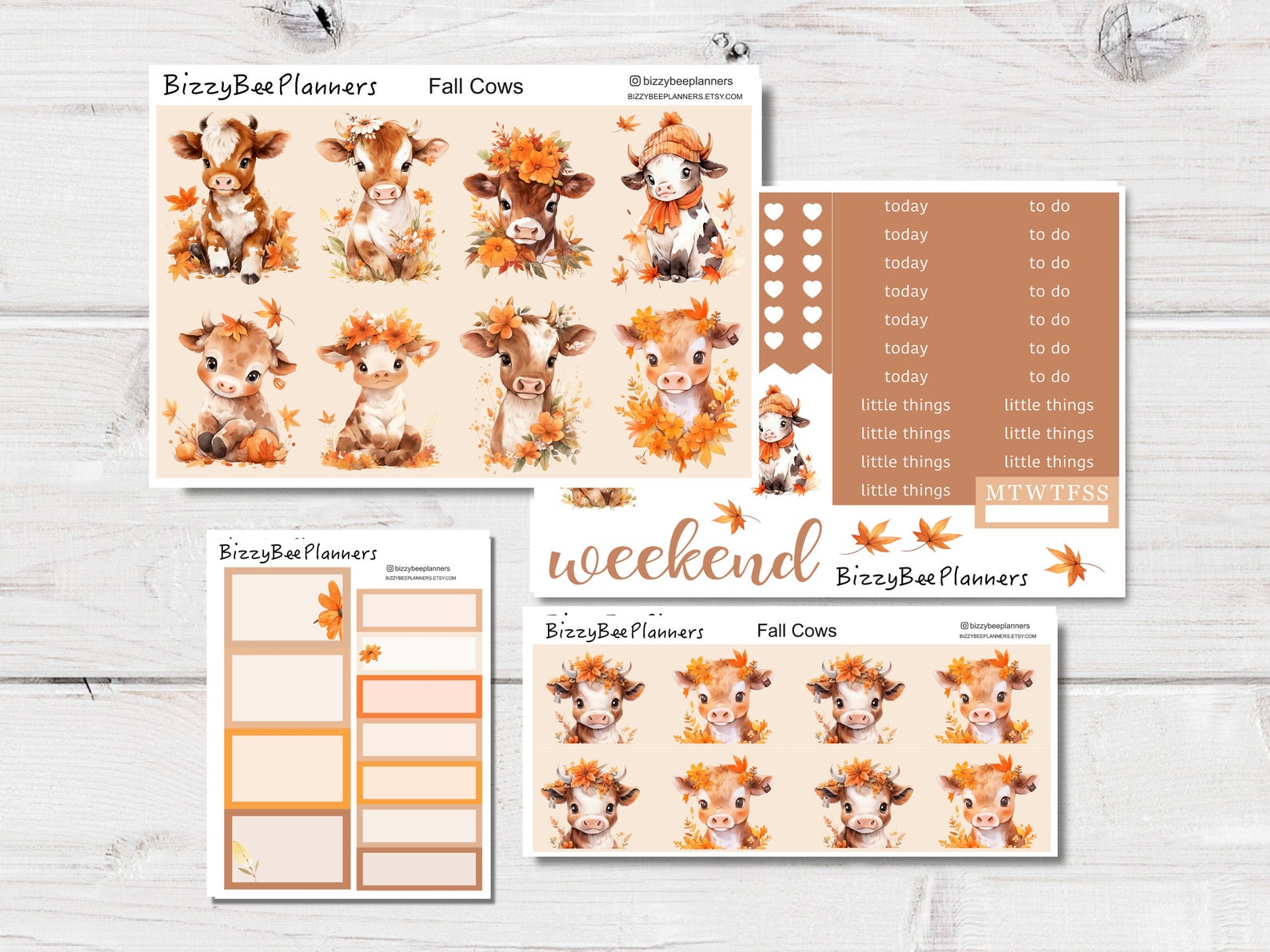 Fall Cows Standard Vertical Weekly Kit Vertical Planner Sticker Kit Cow ...