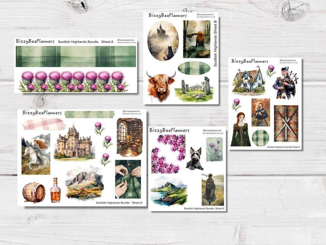 Scottish Highlands Bundle- Scotland Stickers- Journaling Stickers ...