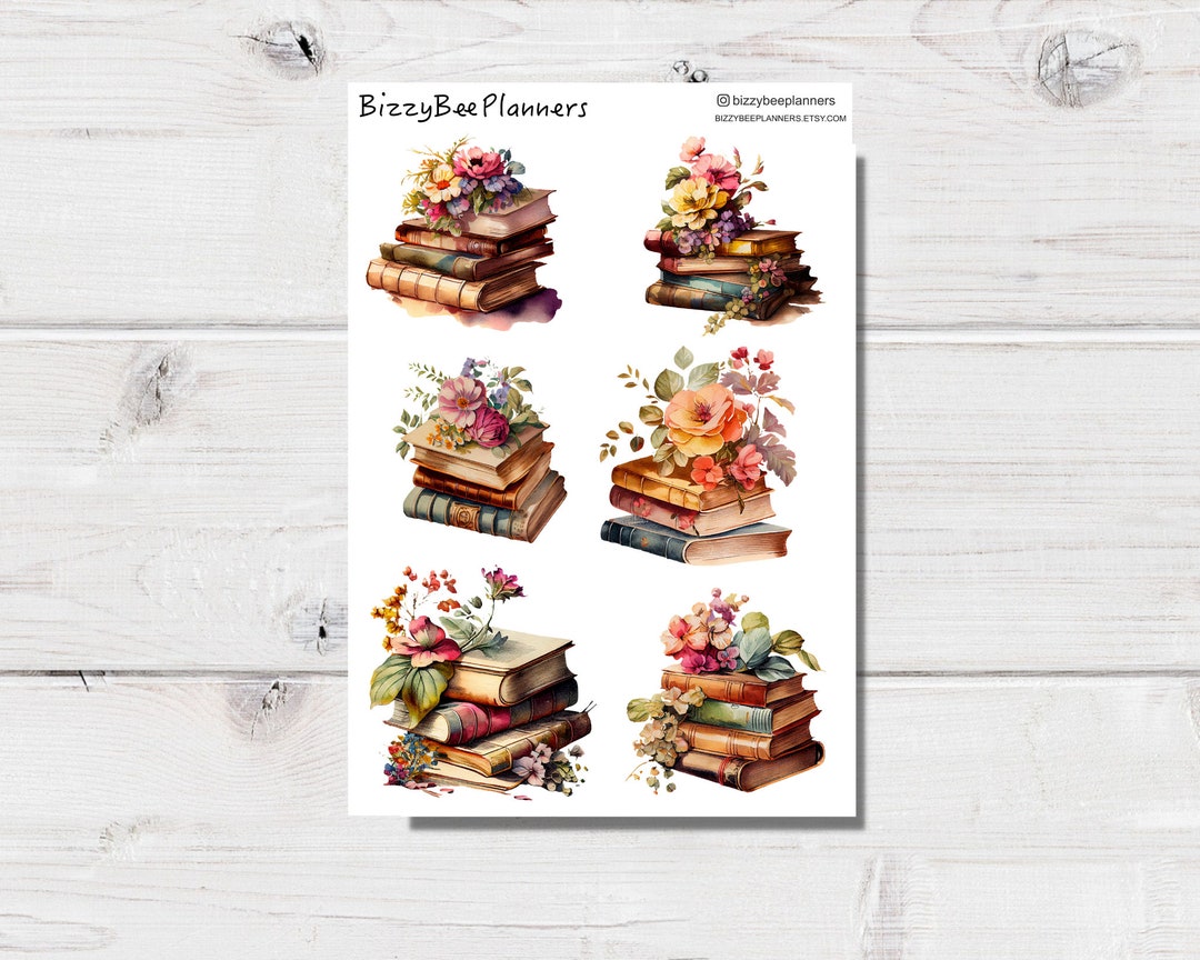 Vintage Books Stickers- Planne Stickers- Book Stickers- Floral Stickers ...