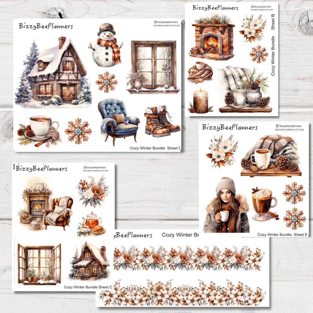 Cozy Winter Bundle- Snow Stickers- Winter Stickers- Journaling Stickers ...