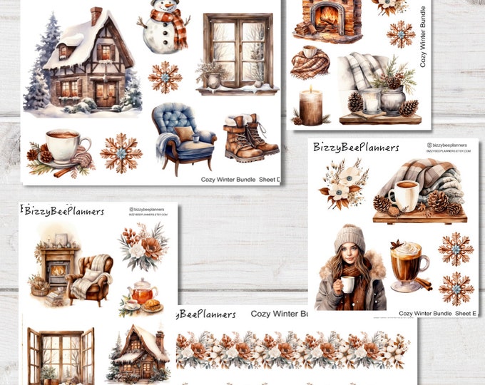 Cozy Winter Bundle- Snow Stickers- Winter Stickers- Journaling Stickers ...