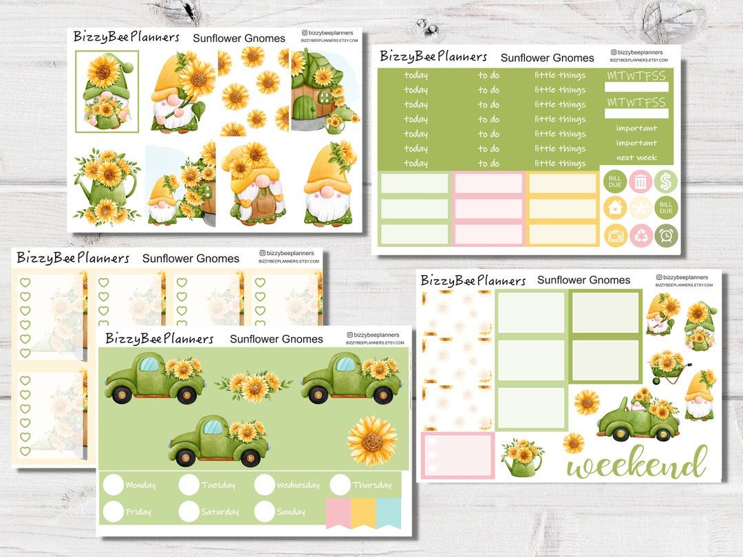 Sunflower Gnomes Weekly Sticker Kit- Standard Vertical Weekly Kit ...
