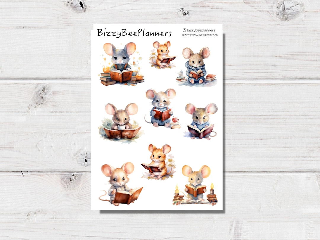 Reading Mice Deco Stickers- Reading Stickers- Mice Stickers- Planner ...
