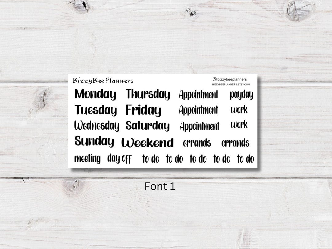 Days of the Week Script Planner Stickers-script Planner Stickers-week ...
