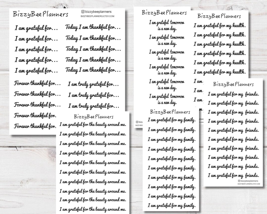 Grateful For...script Stickers- Gratitude Stickers- Planner Stickers ...
