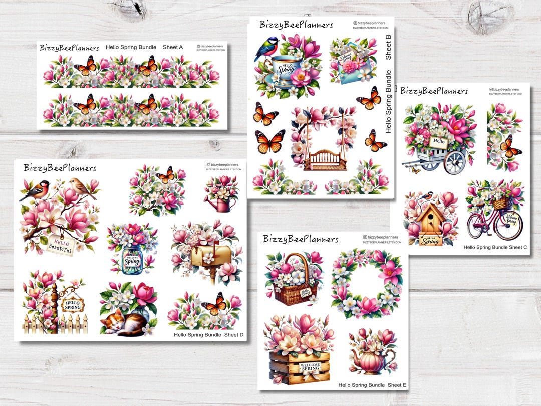 Hello Spring Deco Bundle- Spring Stickers- Planner Stickers ...